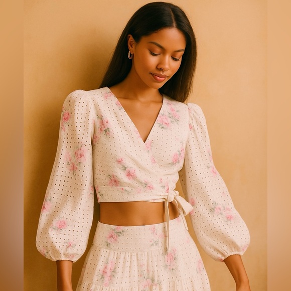 LoveShackFancy | Tops | Loveshackfancy Floral Eyelet Wrap Blouse White ...
